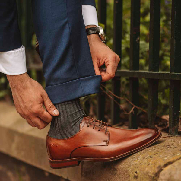 Men's Tan Leather Marley Washed Derby Shoes | Base London Tan