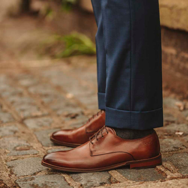 Men's Tan Leather Marley Washed Derby Shoes | Base London Tan